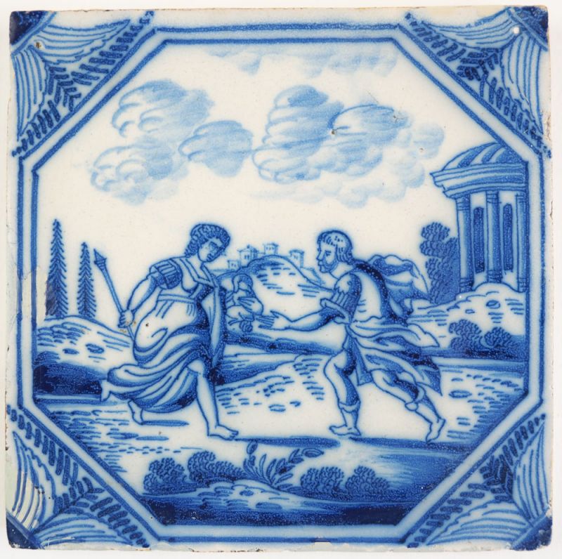 Antique Delft tile depicting Procris and Cephalus, 18th century