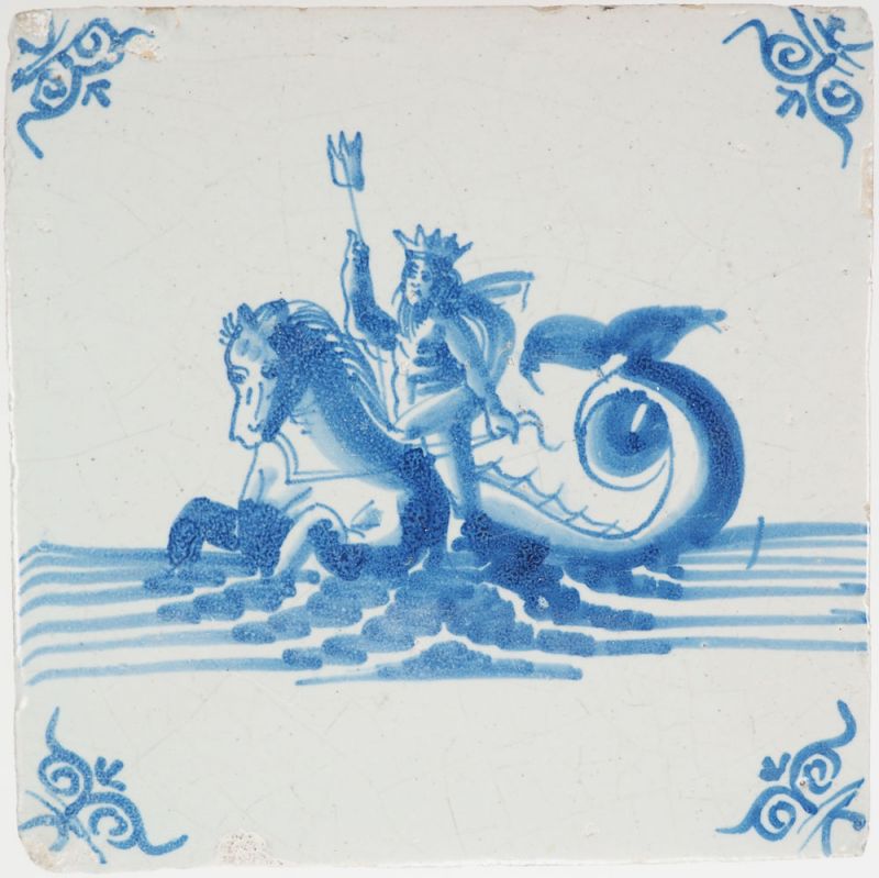 Antique Delft tile with Neptune on a centaur, 17th century
