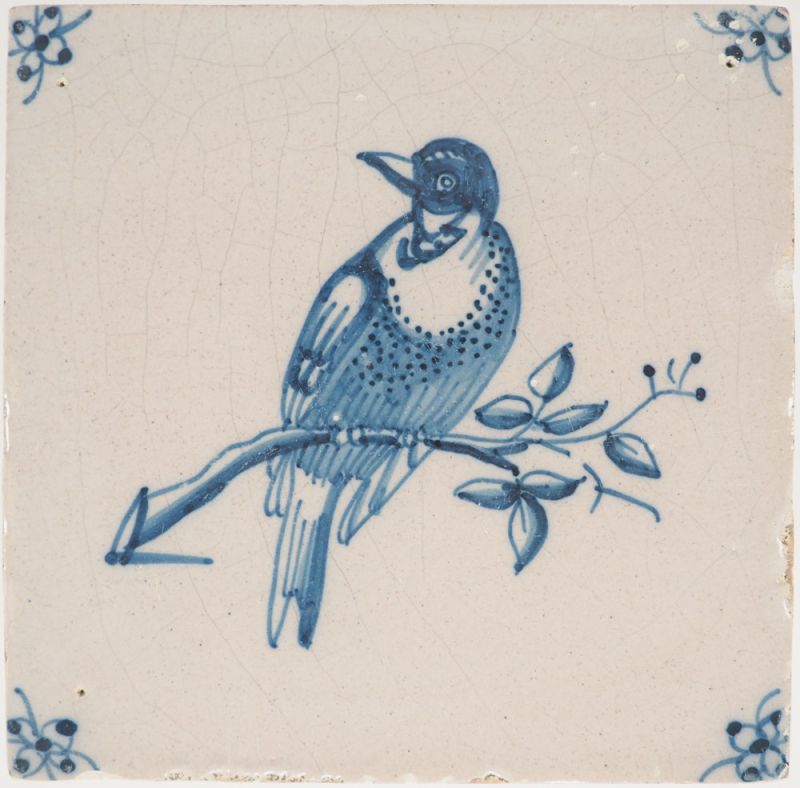 Antique Delft tile with a pigeon, 19th century