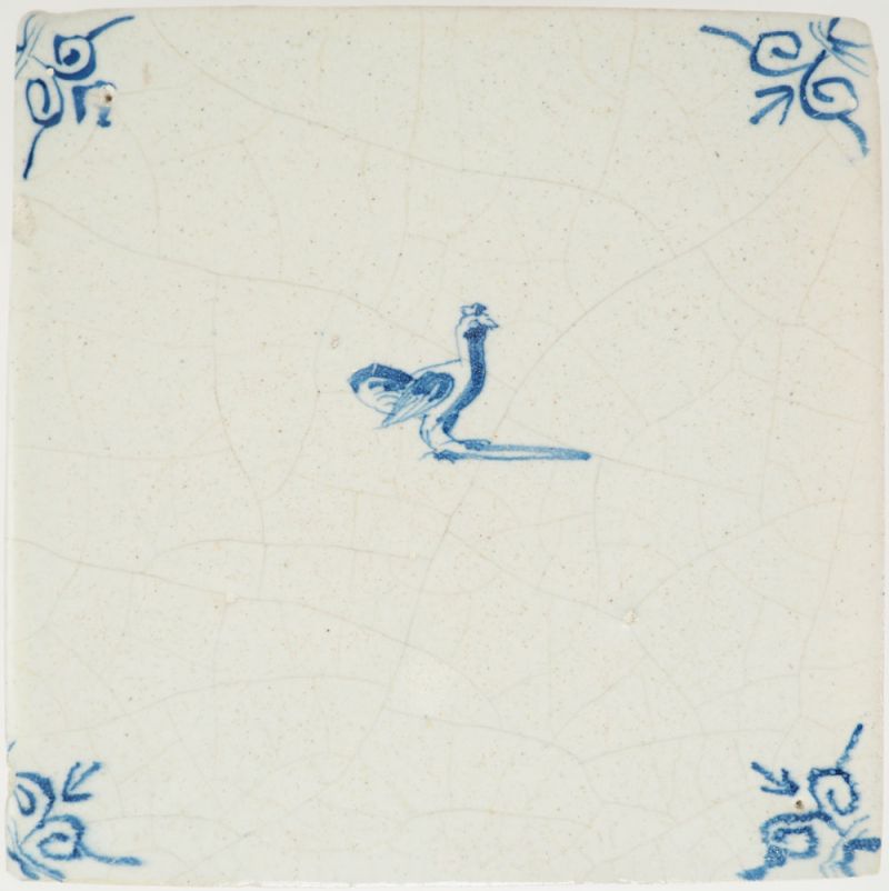 Antique Delft tile with a chicken, 17th century