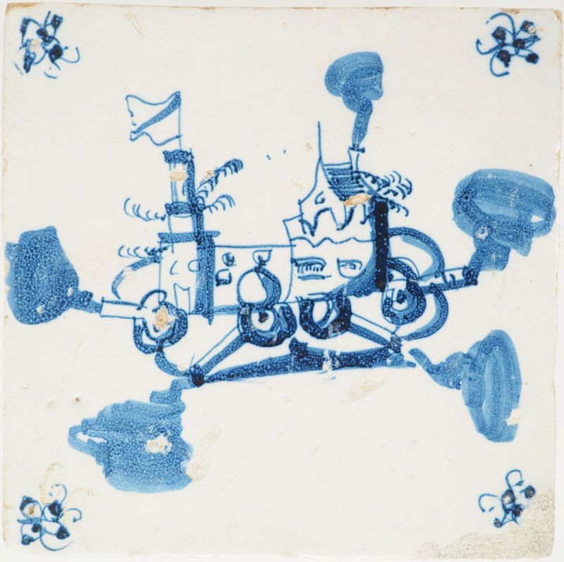 Antique Delft tile with cannon fire, 18th century