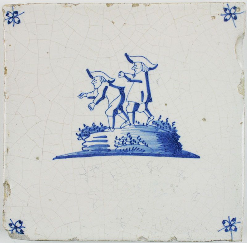 Antique Dutch tile depicting two players playing Frisian Handball, 17th ...