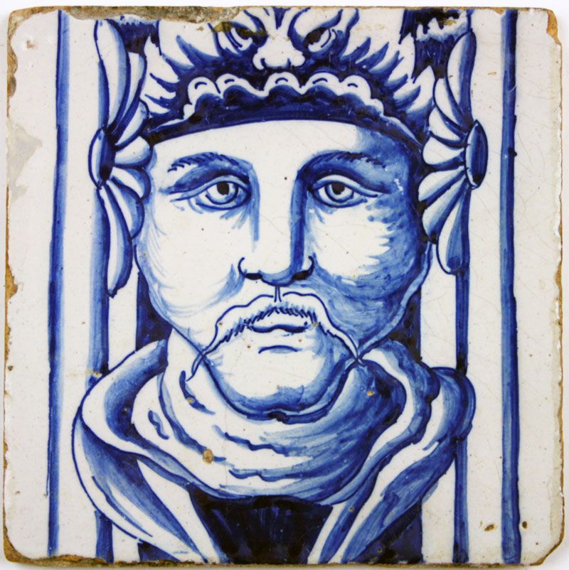 Delft tile with the portrait of a Roman soldier, 17th century