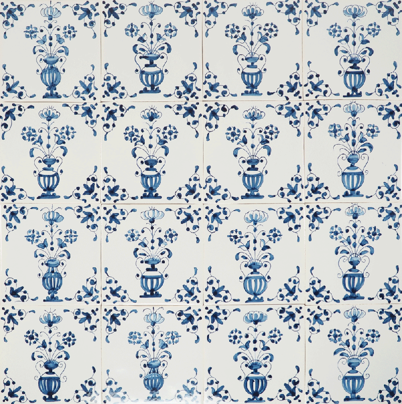 Hand-painted Delft tiles with Flower pots in blue- Poarte P-53 series