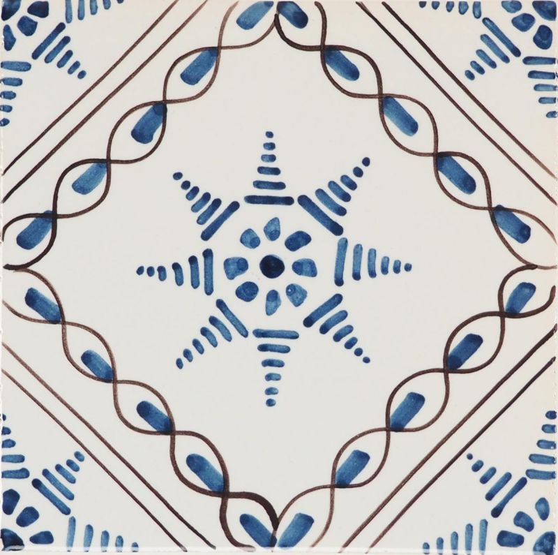 P-59 Chain stars Delft tile sample – hand-painted in blue and manganese ...