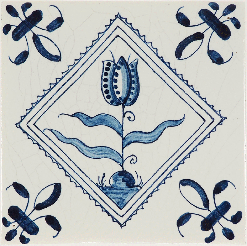 P-24 Tulips Delft tile sample – hand-painted in blue| Poarte