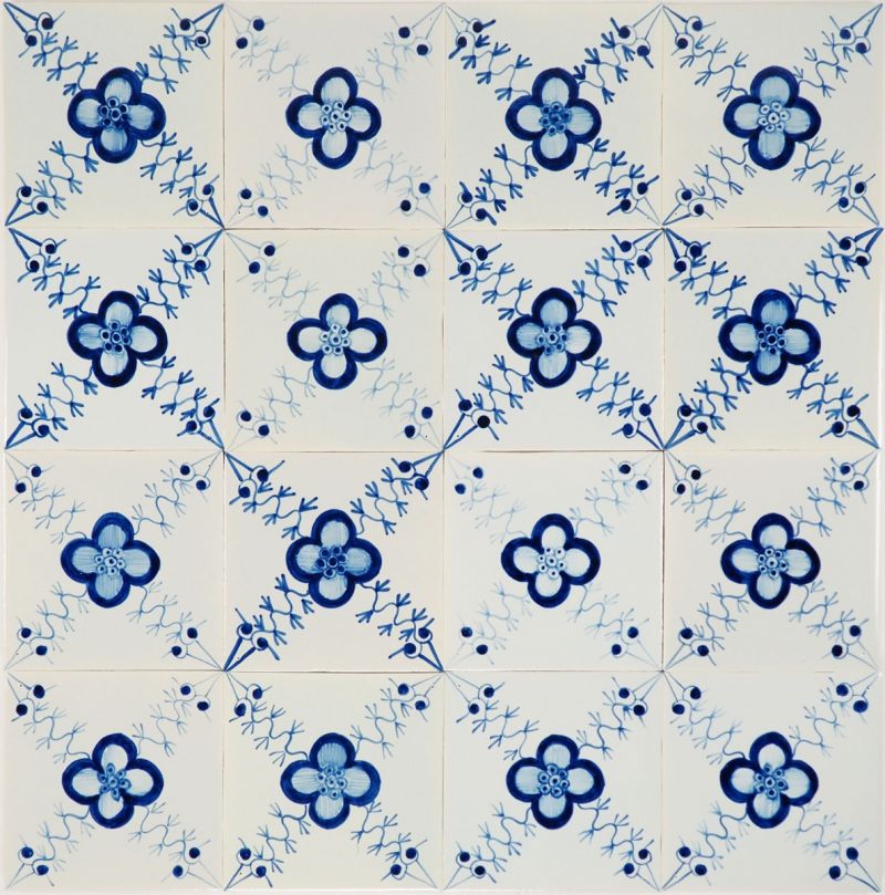 Hand-painted Delft tiles with Rose Garlands in blue- Poarte P-21 series