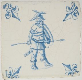 Antique Delft tile with a tulip, 17th century