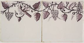 Antique Delft wall tiles in blue with small scenes depicting animals ...